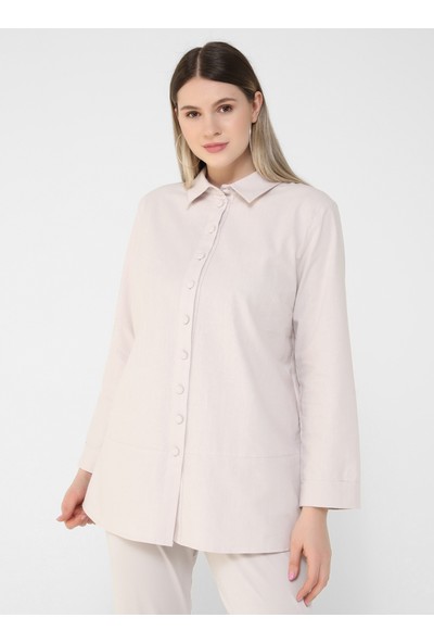 Büyük Beden Doğal Kumaşlı Gömlek Tunik - Kristal - Alia
