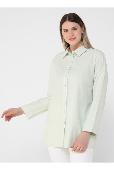 Büyük Beden Doğal Kumaşlı Gömlek Tunik - Soft Yeşil - Alia Büyük Beden Doğal Kumaşlı Gömlek Tunik - Soft Yeşil - Alia