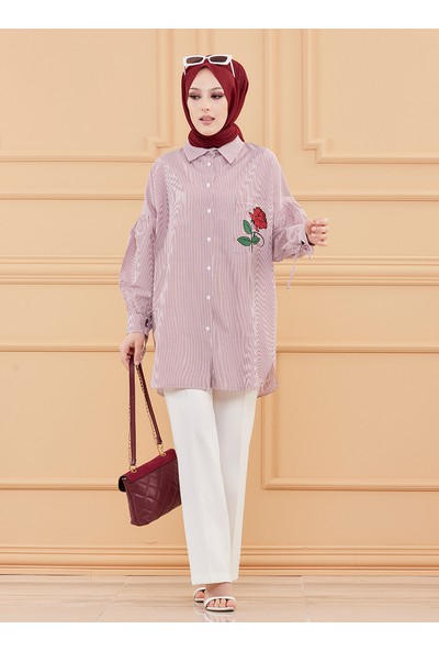 Desenli Tunik - Bordo - Tofisa