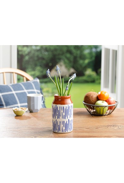 English Home Pure Stripe Vazo 9.5X9.5X16.5 cm Mavi