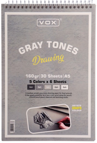 Gri Tonlar Eskiz Çizim Defteri A5 30 Yaprak 160 gr 5 Renk Gri Tonlar Eskiz Çizim Defteri A5 30 Yaprak 160 gr 5 Renk