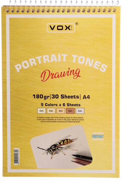 Krem Tonlar Eskiz Çizim Defteri A4 30 Yaprak 180 gr 5 Renk