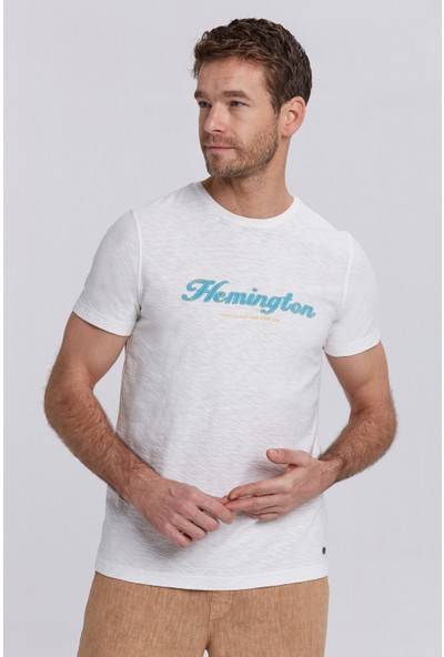 Hemington Hemington Logolu Bisiklet Yaka Kırık Beyaz Pamuk T-Shirt