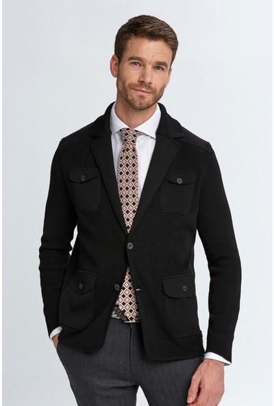 Hemington Giza Pamuk Siyah Dört Cep Spor Triko Ceket