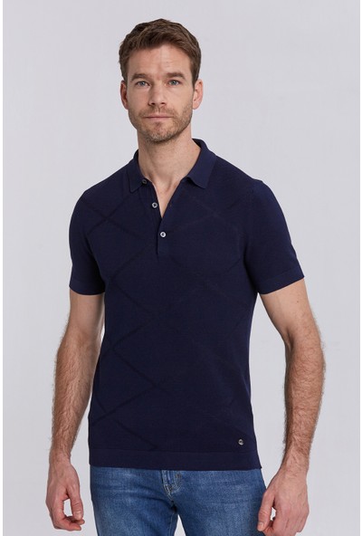 Hemington Lacivert Pike Örgü Giza Pamuk Triko Polo