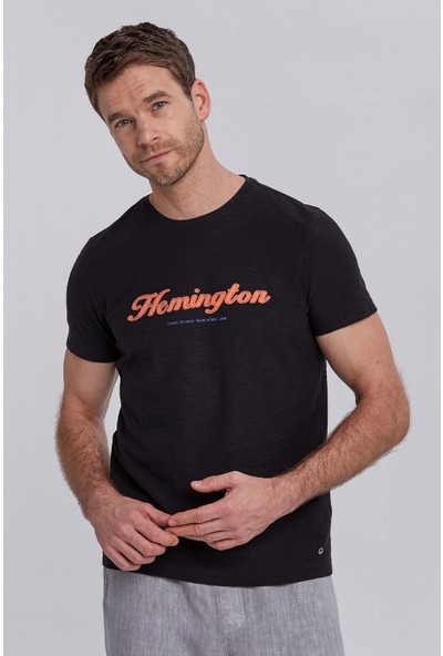 Hemington Hemington Logolu Bisiklet Yaka Siyah Pamuk T-Shirt