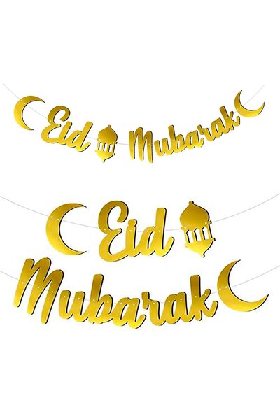 Süsle Bebek & Parti Eid Mubarak Metalik Altın Banner - 2.00 mt لافتة ذهبية معدنية لعيد مبارك