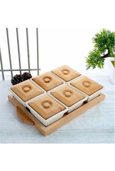 Tepe Ahşap Kapaklı Lüx Seramik Kahvaltılık Seti 6'lı