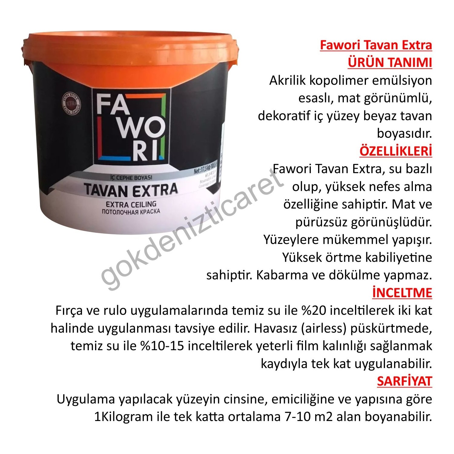 Fawori Boya Fawori Extra Tavan Boyası 17.5 Kg-Su Bazlı-Kabarma Dökülme ...