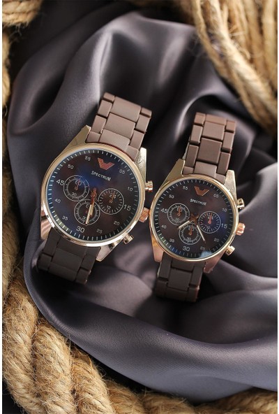 Spectrum Kahverengi Silikon Kordonlu Rose Kasa Sevgili Saat Kombini