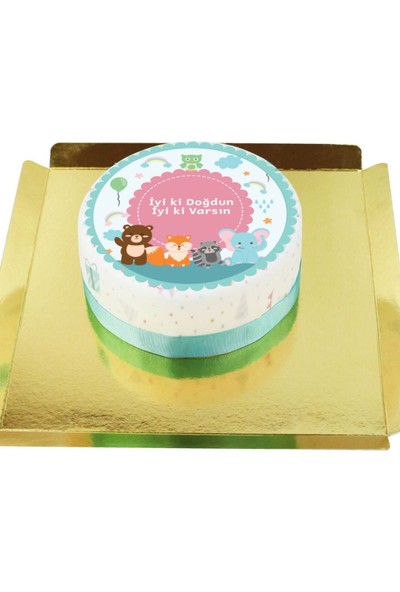 Nuga Sevimli Hayvancıklar Çocuk Doğum Günü Pastası (10 Dilim Parça Çikolatalı)