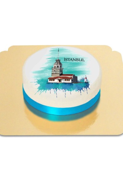 Nuga Istanbul Kız Kulesi Doğum Günü Pastası (10 Dilim Parça Çikolatalı)