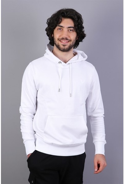 Rich Erkek Kapüşonlu Beyaz Sweatshirt