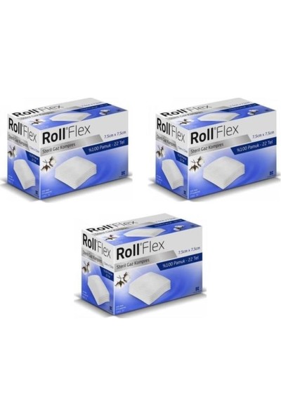 Roll Flex 7,5 x 7,5 cm Steril Gaz Kompres 100 Adet (5 Li Paketli) - 3 Kutu Roll Flex 7,5 x 7,5 cm Steril Gaz Kompres 100 Adet (5 Li Paketli) - 3 Kutu