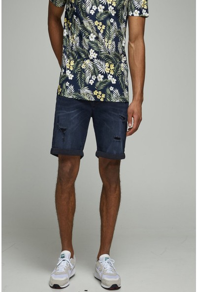 Jack & Jones Jack Jones Erkek Lacivert Renk Yırtık Detaylı Kot Şort 12171213 Jack & Jones Jack Jones Erkek Lacivert Renk Yırtık Detaylı Kot Şort 12171213