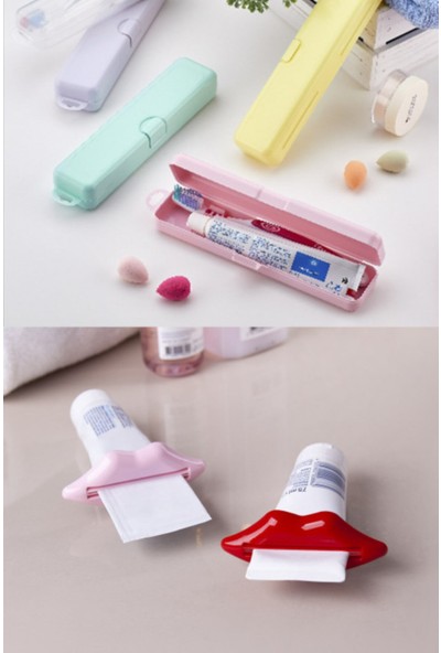 Pazarika Diş Fırçası Saklama Kabı ve Öpücük Dişmacunu ve Krem Sıkacağı Seti