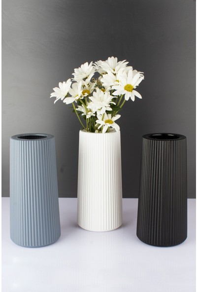 Pazarika Seramik Görünümlü Renkli 3 Adet Dekoratif Vazo Çiçeklik
