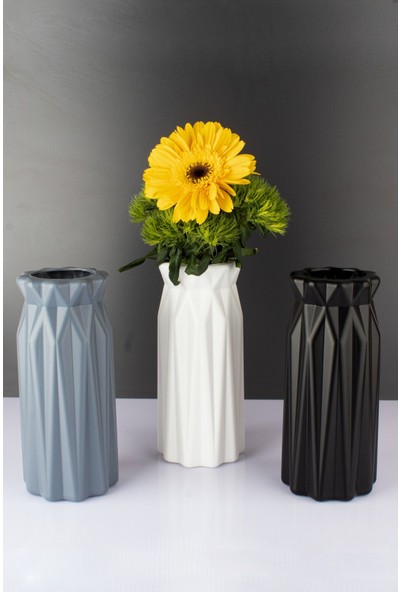 Pazarika Seramik Görünümlü Renkli 3 Adet Dekoratif Vazo Çiçeklik