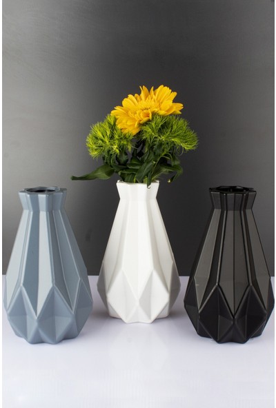 Pazarika Seramik Görünümlü Renkli 3 Adet Dekoratif Vazo Çiçeklik