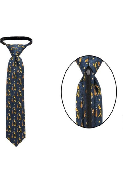 N Trend Golf Temalı Siyah Fermuarlı Çocuk Kravat