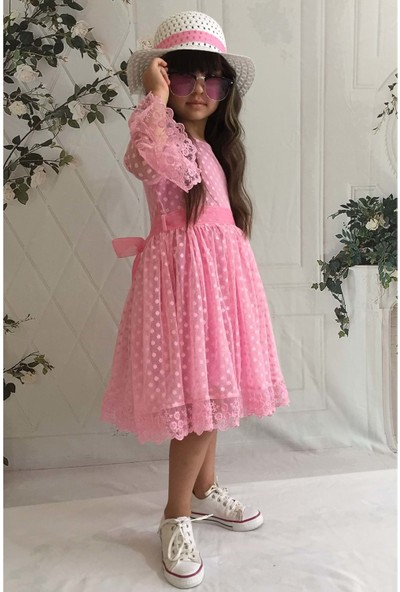 MNK Pembe Şapkalı Dantelli 4 Yaş Kız Çocuk Elbise
