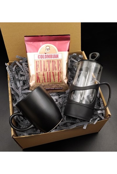 VegaGiftShop Siyah Kupa French Press Colombian Taze Filtre Kahve Hediye Seti VegaGiftShop Siyah Kupa French Press Colombian Taze Filtre Kahve Hediye Seti