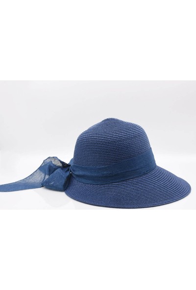 Külah Kadın Fiyonk Detaylı Lacivert Hasır Şapka