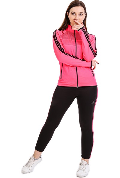 Bayan Bakılı Eşofman Takımı 2853 Fosfor Pembe