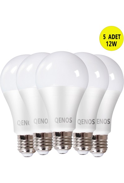QENOS LED AMPUL 12 WATT E-27 BEYAZ IŞIK 6500 K 5'Lİ PAKET QENOS LED AMPUL 12 WATT E-27 BEYAZ IŞIK 6500 K 5'Lİ PAKET