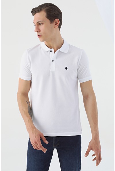 Ds Damat Regular Fit Beyaz Pike Dokulu T-Shirt Ds Damat Regular Fit Beyaz Pike Dokulu T-Shirt