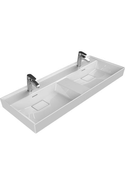 Cerastyle Turkuaz Sharp Etajerli Lavabo 120*48 cm (Cıft Hazne Cıft Bat.)