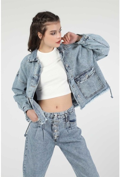 Suçi Püskül Detaylı Kısa Ceket Mavi