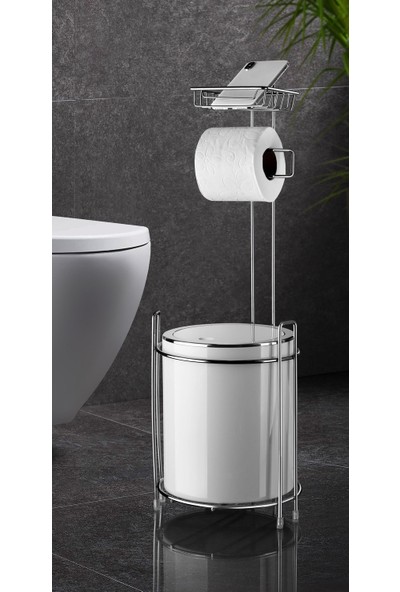 Okyanus Home Krom Yedekli Wc Kağıtlık ve Beyaz Çöp Kovası Okyanus Home Krom Yedekli Wc Kağıtlık ve Beyaz Çöp Kovası