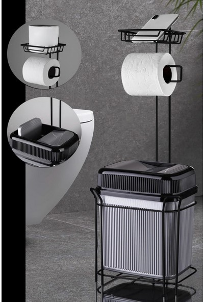 Okyanus Home Siyah Yedekli Wc Kağıtlık ve Köşeli Çöp Kovası Okyanus Home Siyah Yedekli Wc Kağıtlık ve Köşeli Çöp Kovası