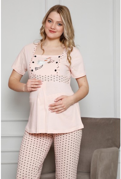 Cemrenur Kadın Somon Renk Pamuklu Hamile Lohusa Kısa Kollu Pijama Takımı Cemrenur Kadın Somon Renk Pamuklu Hamile Lohusa Kısa Kollu Pijama Takımı