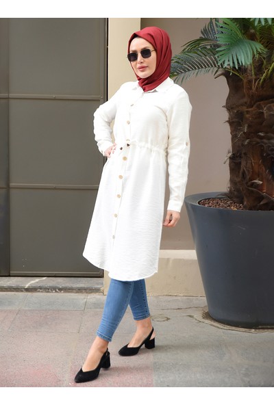 Belinden Bağcıklı Gömlek Tunik - Beyaz - Por La Cara