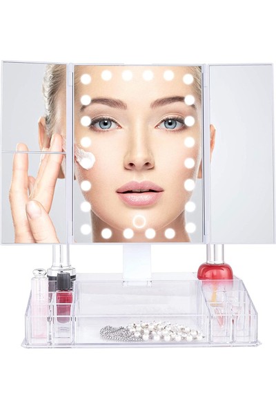 Turuncu Koli Turuncukoli Kapaklı Katlanır Makyaj Aynası - LED Işıklı ve Makyaj Organizeri