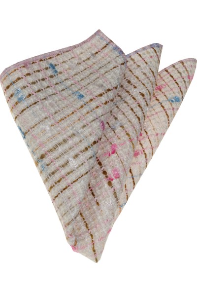 Exve Exclusive Bej Üzerine Pembe Mavi Örgülü Yaka Mendili