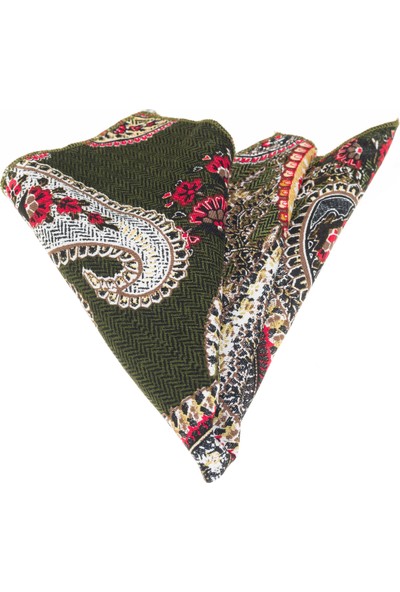 Exve Exclusive Yeşil Siyah Kırmızı Şal Desen Yaka Mendili