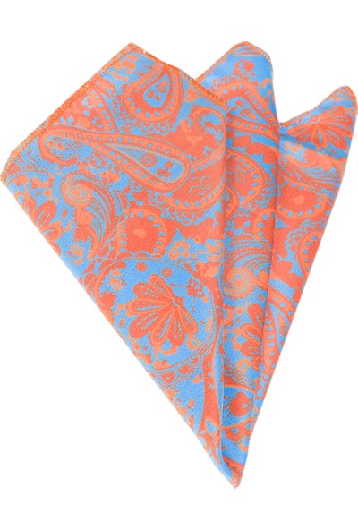 Exve Exclusive Turuncu Mavi Şal Desen Baskılı Yaka Mendili