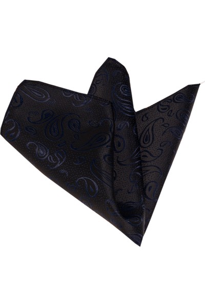 Exve Exclusive Siyah Üzeri Lacivert Şal Desen Yaka Mendili