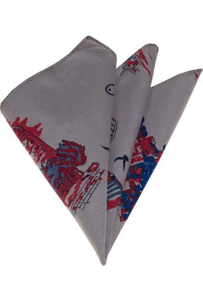 Exve Exclusive Gri Kırmızı Istanbul Baskılı Yaka Mendili Exve Exclusive Gri Kırmızı Istanbul Baskılı Yaka Mendili