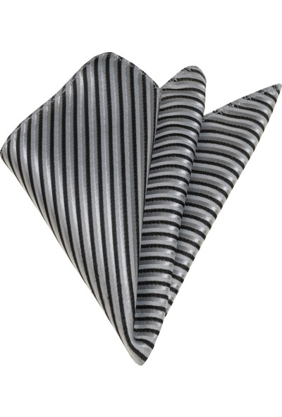 Exve Exclusive Gri Siyah Çizgili Jakar Yaka Mendili