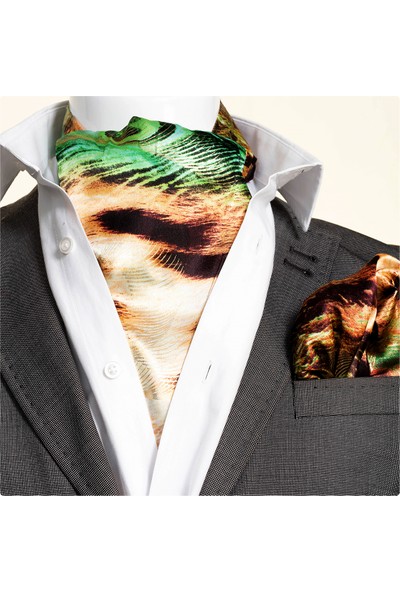 Exve Exclusive Kahverengi Krem Yeşil Dijital Baskı Fular Mendil Seti