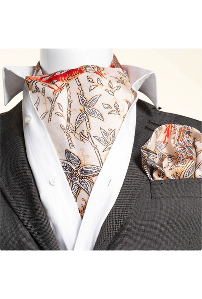 Exve Exclusive Bej Kırmızı Şal Desenli Fular Mendil Seti