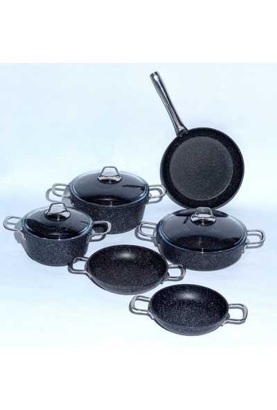 Falez Granit Döküm 9 Parça Black Set Falez Granit Döküm 9 Parça Black Set
