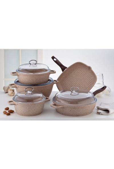 Falez 9 Parca Silico Cast Brownstone Tencere Seti Falez 9 Parca Silico Cast Brownstone Tencere Seti