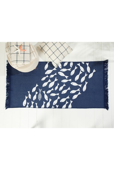 English Home Little Fish Dokuma Kilim 120 x 180 cm Lacivert English Home Little Fish Dokuma Kilim 120 x 180 cm Lacivert