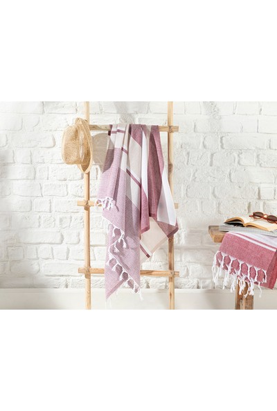 English Home Royal Stripe Pamuk Peştamal 95 x 165 cm Bordo Bej