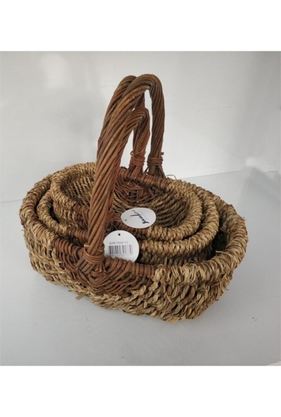 Cosargroup Oval Hasır Kulplu Çok Amaçlı Natural Sepet Seti Dekoratif Set Cosargroup Oval Hasır Kulplu Çok Amaçlı Natural Sepet Seti Dekoratif Set
